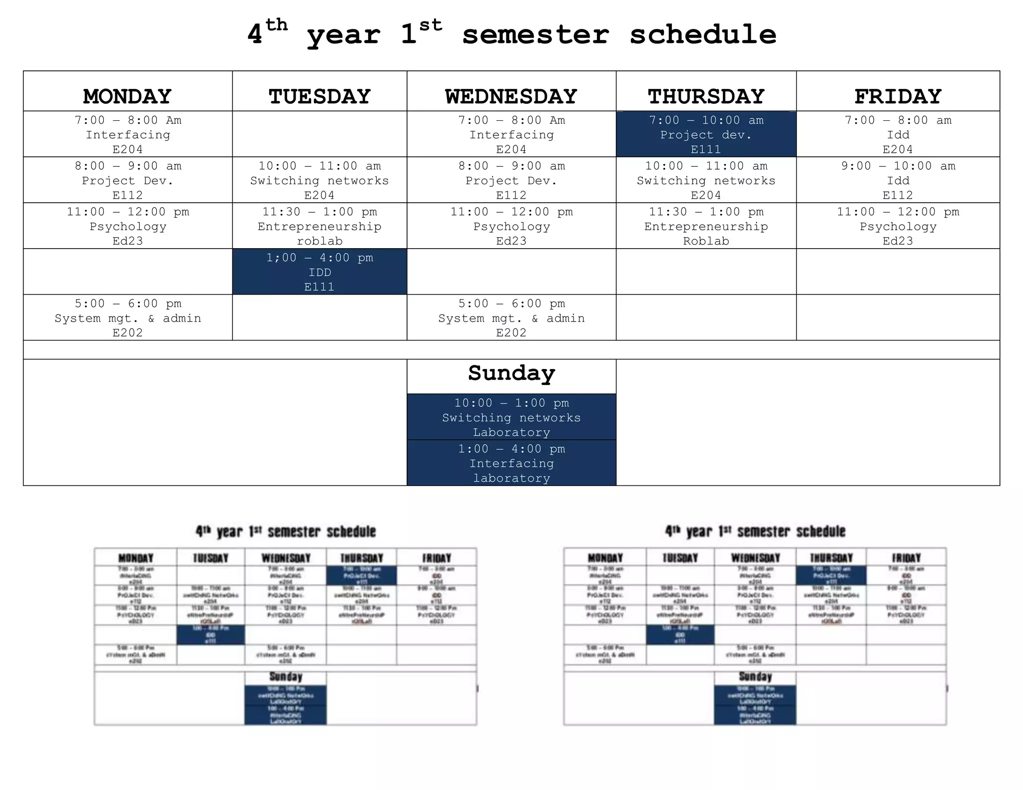 4th year 1st semester schedule | PPT