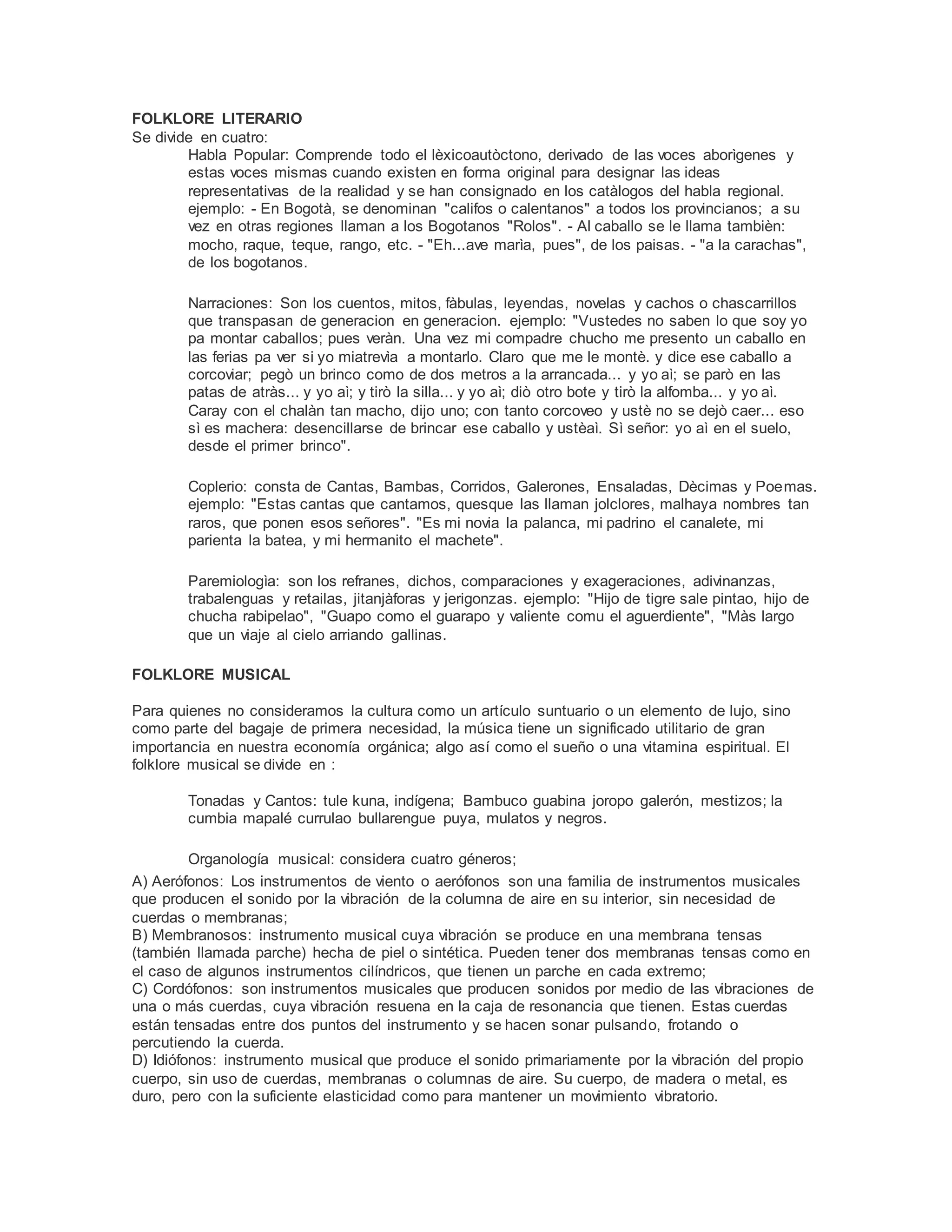 4 tipos del folklore | DOCX