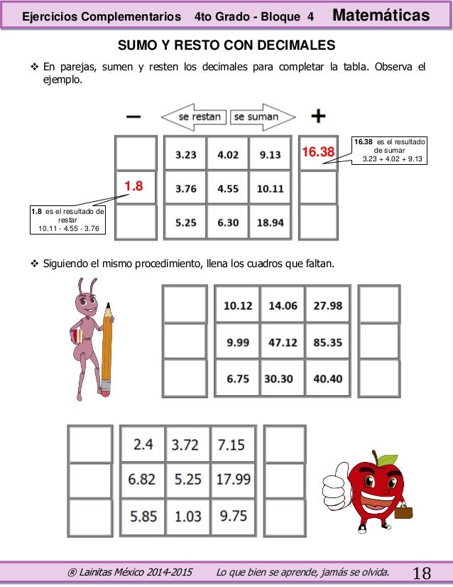 4to grado bloque 4 - ejercicios complementarios