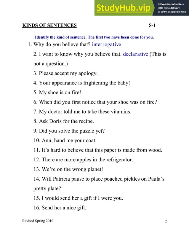 4 Types And Kinds Of Sentences Test Prep Student | PDF