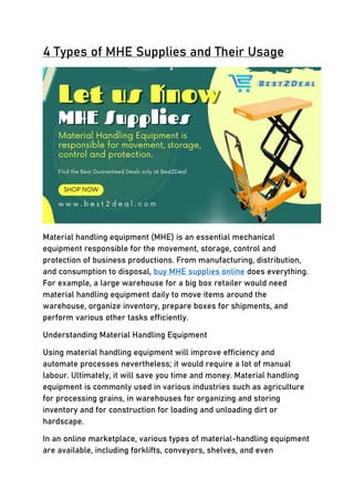 4 Types of MHE Supplies and Their Usages | PDF