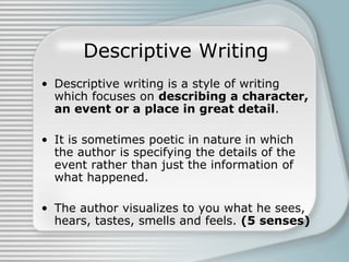 4 types of writing narrative, descriptive, expository, persuasive | PDF