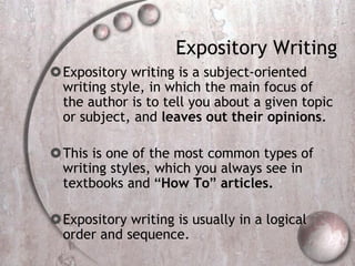 4 types of writing narrative, descriptive, expository, persuasive | PDF