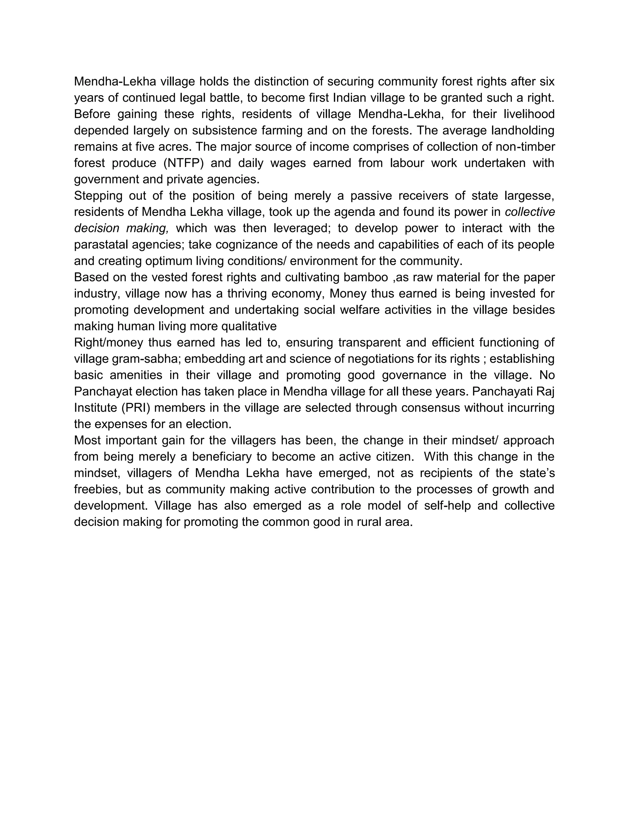 Unique Village- Mendha Lekha | DOCX