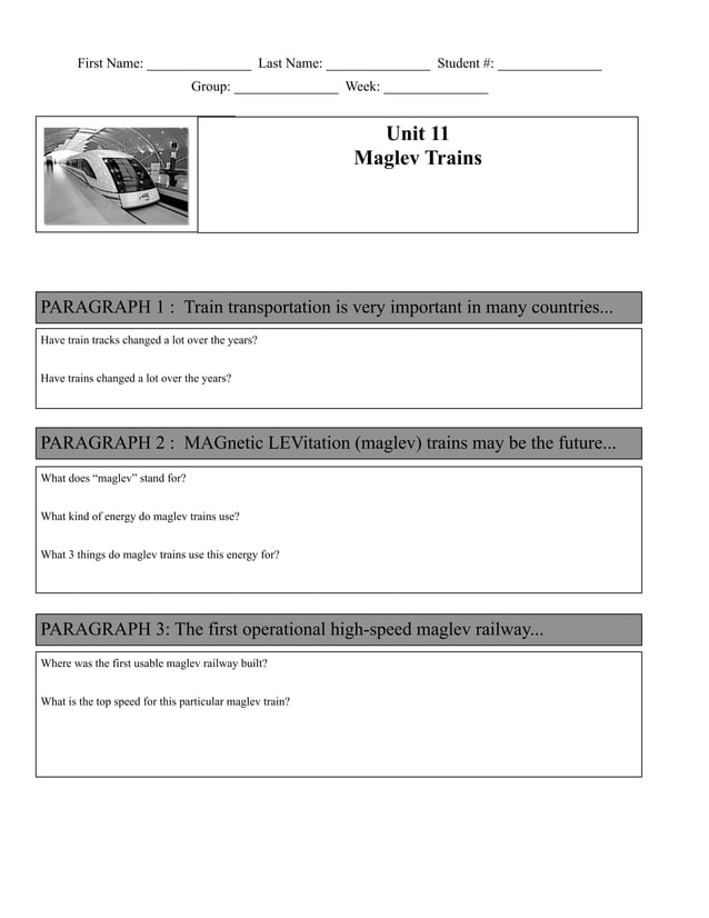 4 unit 11 maglev trains worksheet | PDF