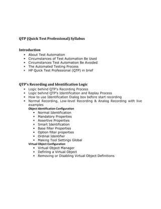 Qtp syllabus | PDF
