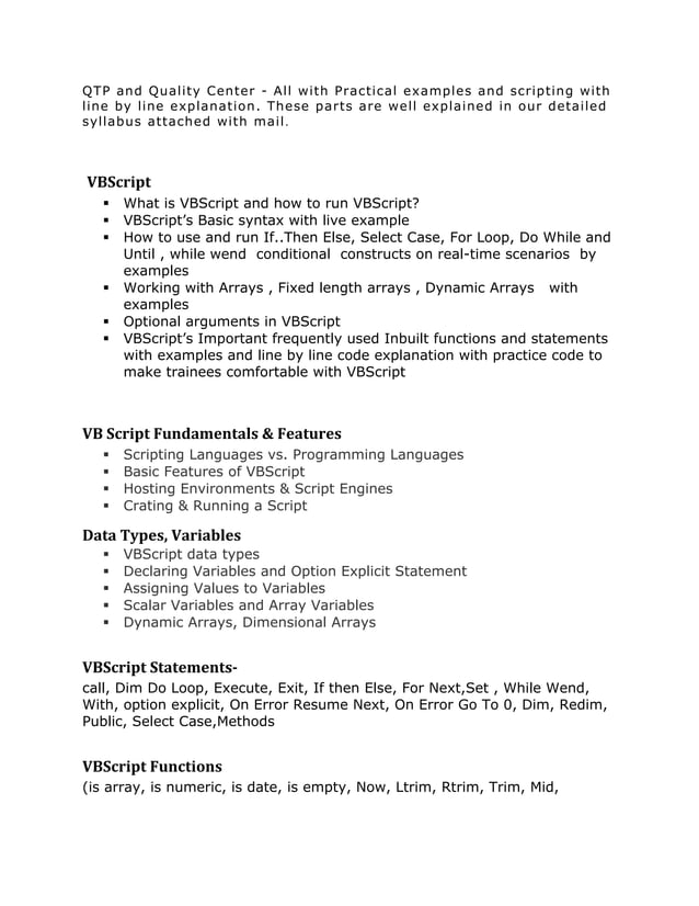 Qtp syllabus | PDF