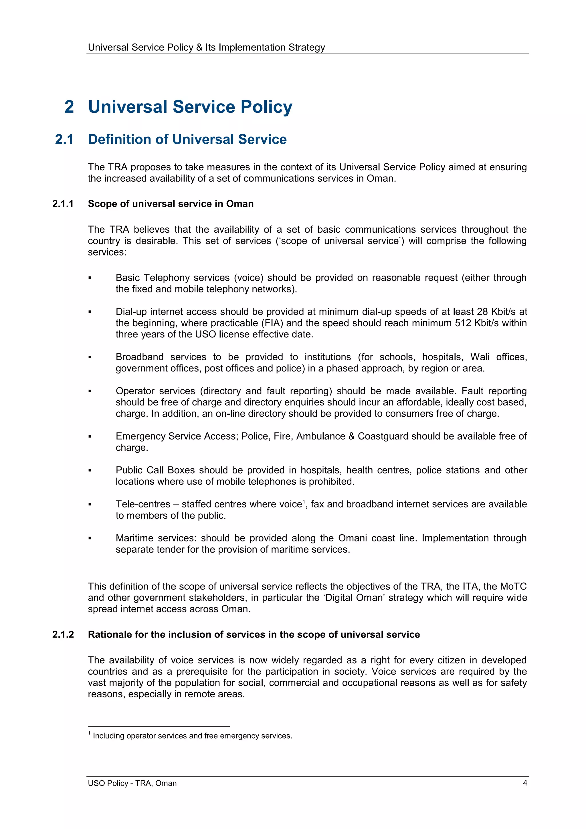 Universal Service Implementation Policy | PDF