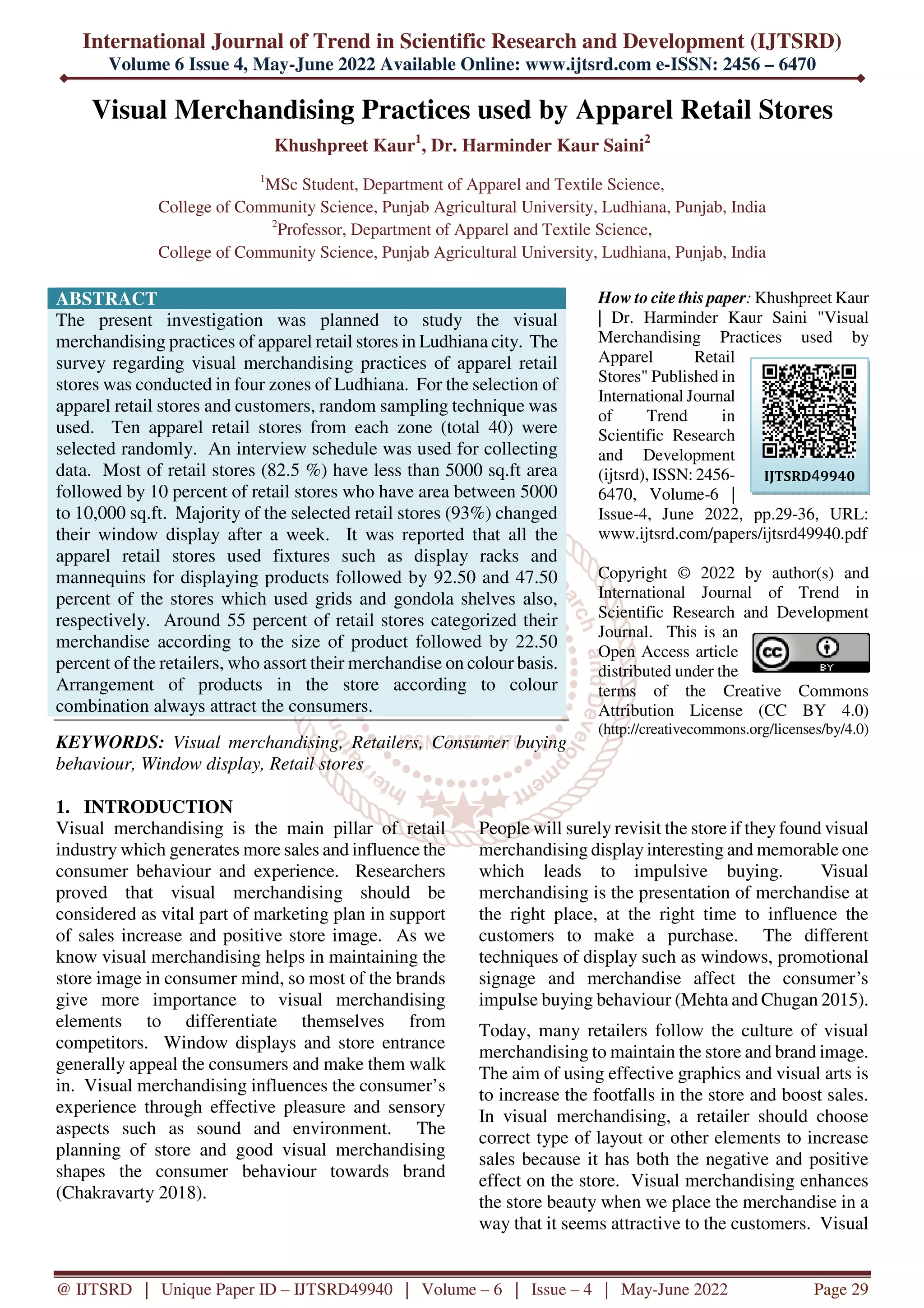 Visual Merchandising Practices used by Apparel Retail Stores | PDF