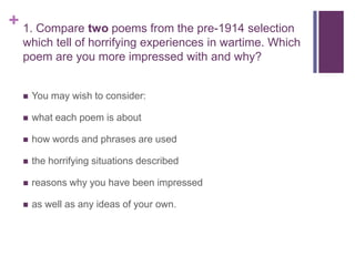 4 war poetry questions | PPTX