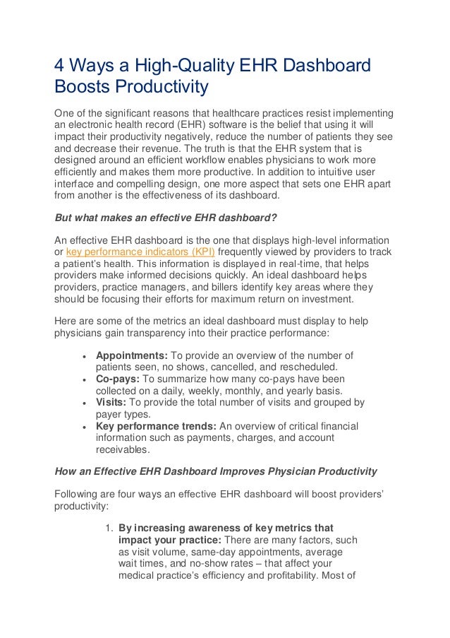 4 Ways a High-Quality EHR Dashboard Boosts Productivity | PDF