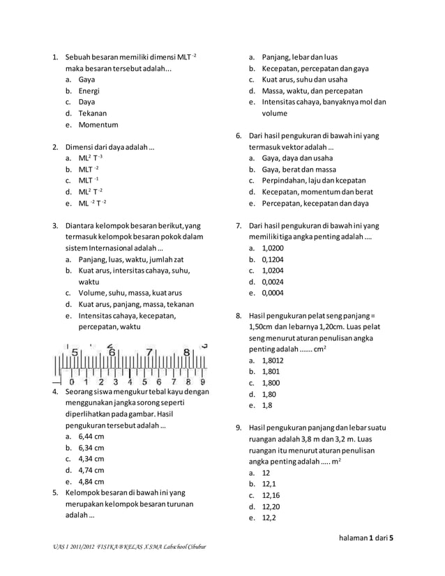 Uas fisika labscib 2011 tipe b | PDF