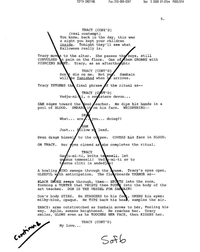 Supernatural 4.07 It's the Great Pumpkin, Sam Winchester Casting Sides ...