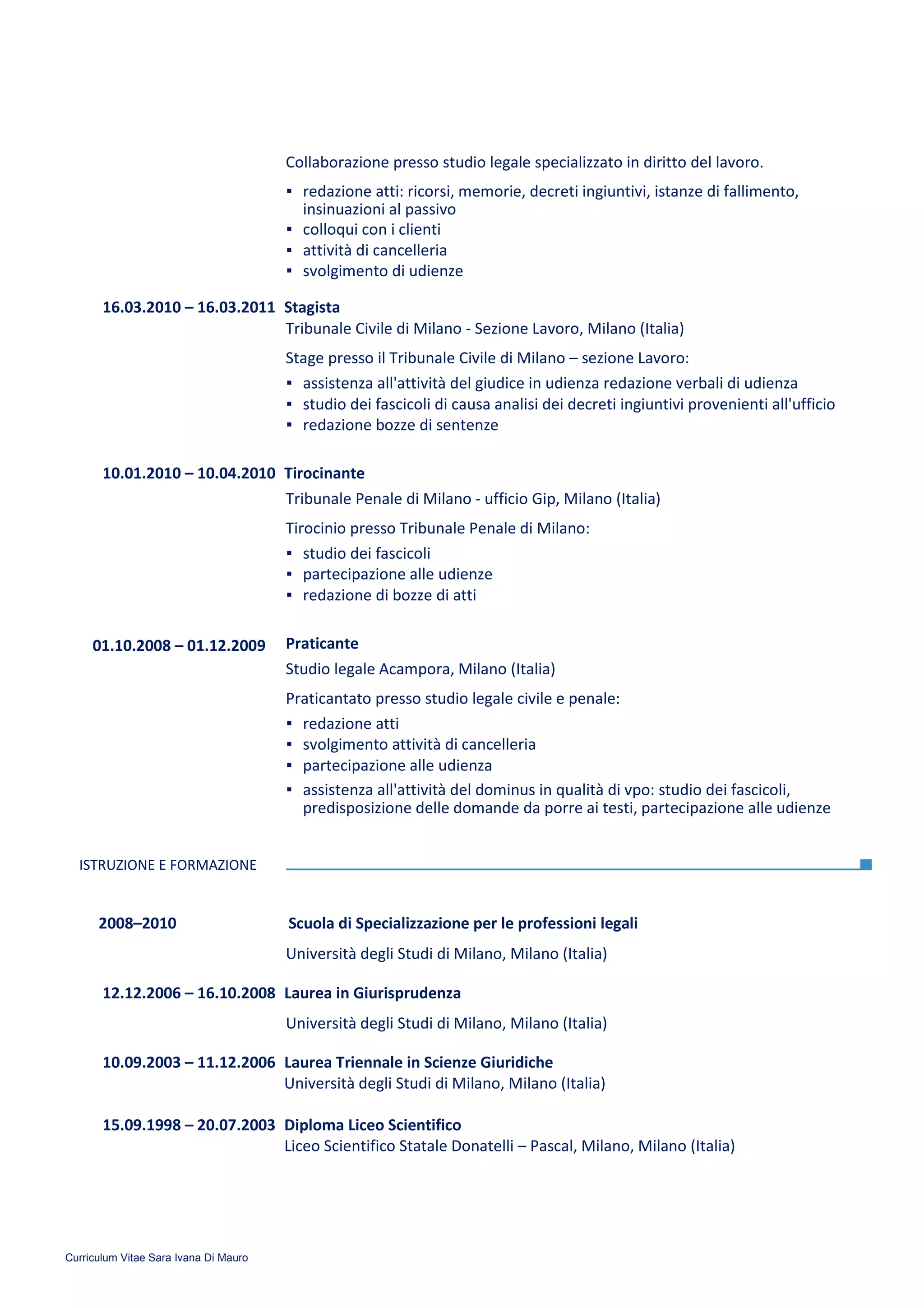 Curriculum vitae sara ivana di mauro | PDF