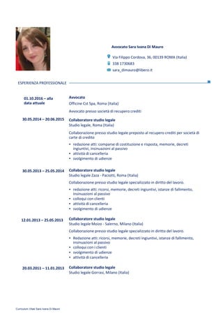 Curriculum vitae sara ivana di mauro | PDF