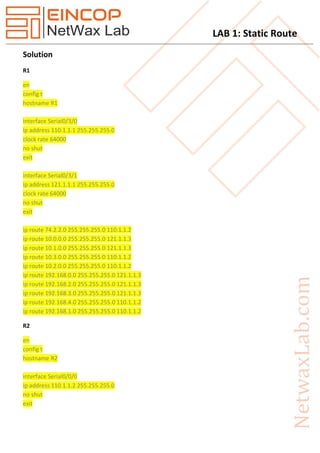 Eincop Netwax Lab: Lab 1 static route | PDF