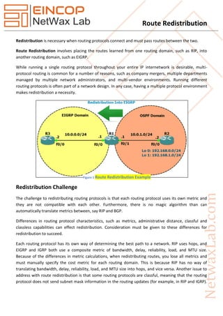 Eincop Netwax Lab: Route Redistribution | PDF