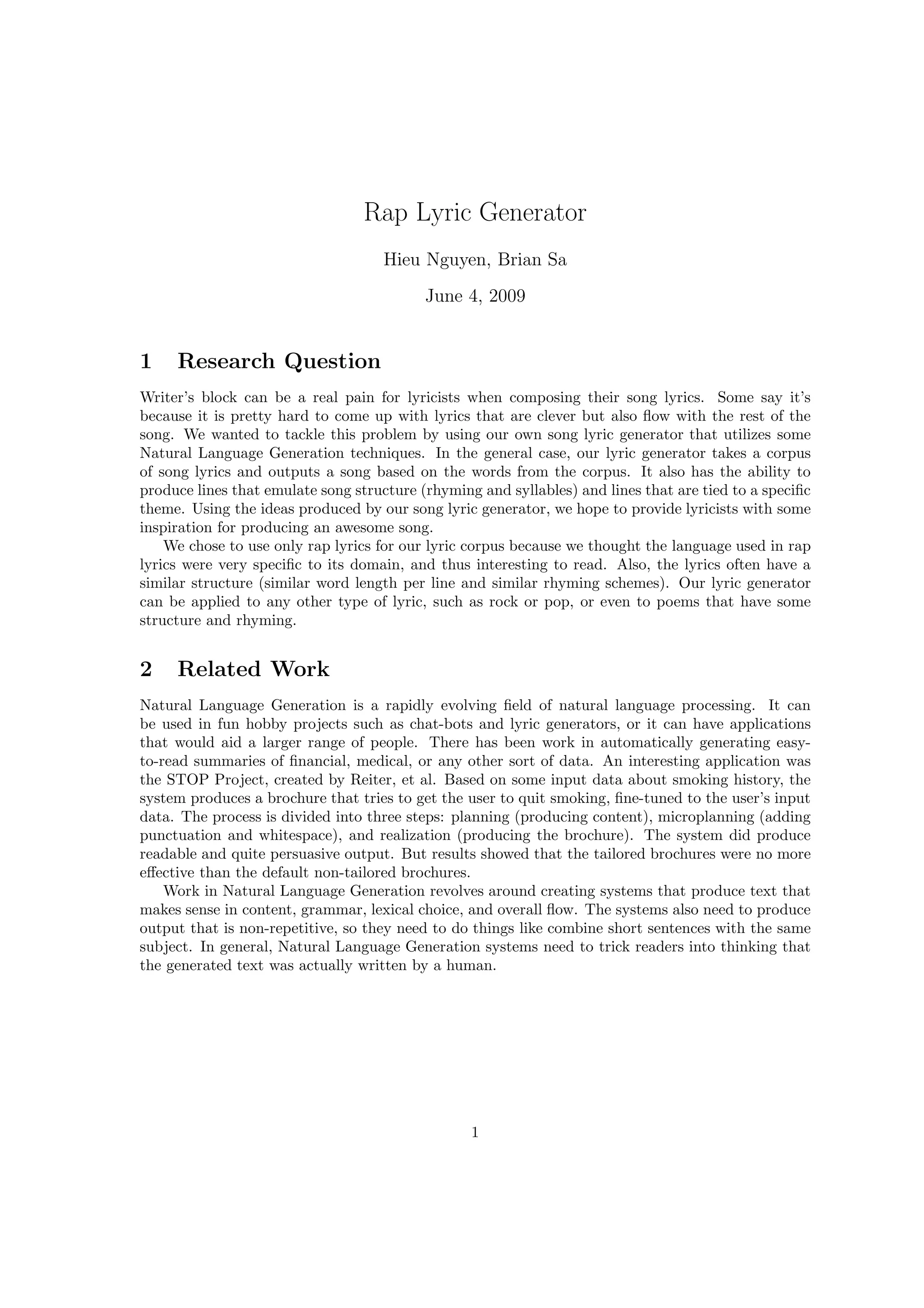 Rap Lyric Generator | PDF