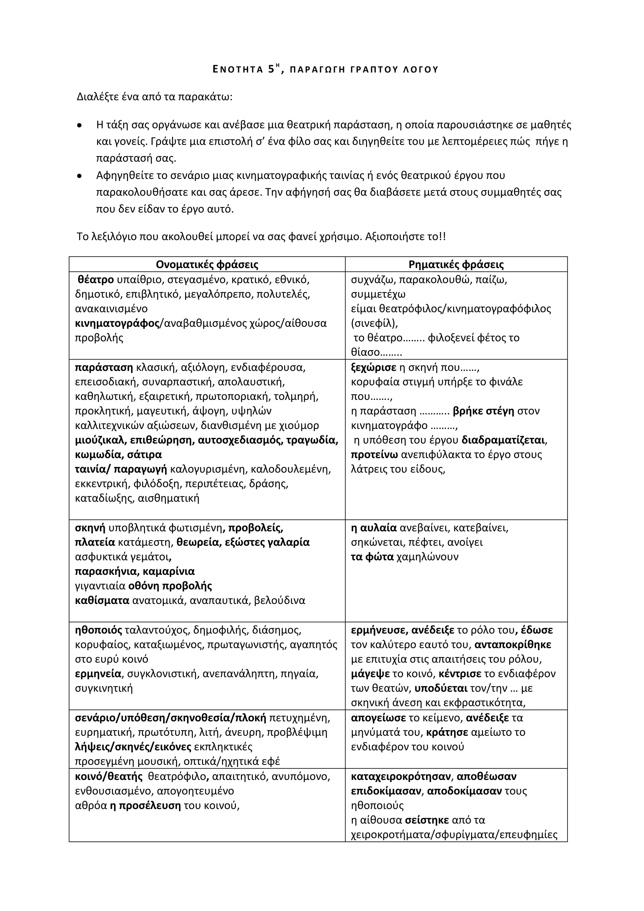 Ενότητα 5, θέατρο, κινηματογράφος | DOCX