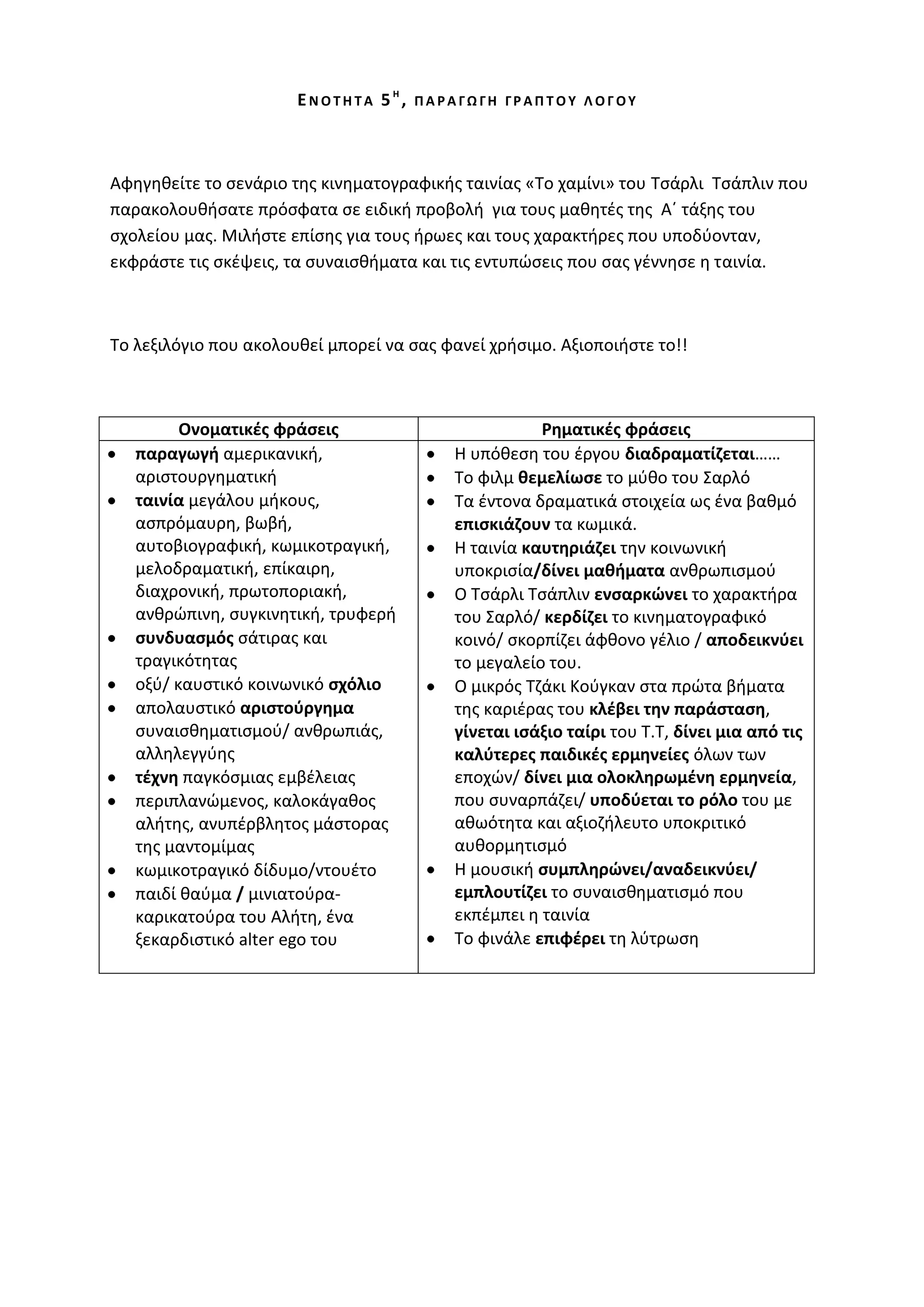 Ενότητα 5, θέατρο, κινηματογράφος | DOCX