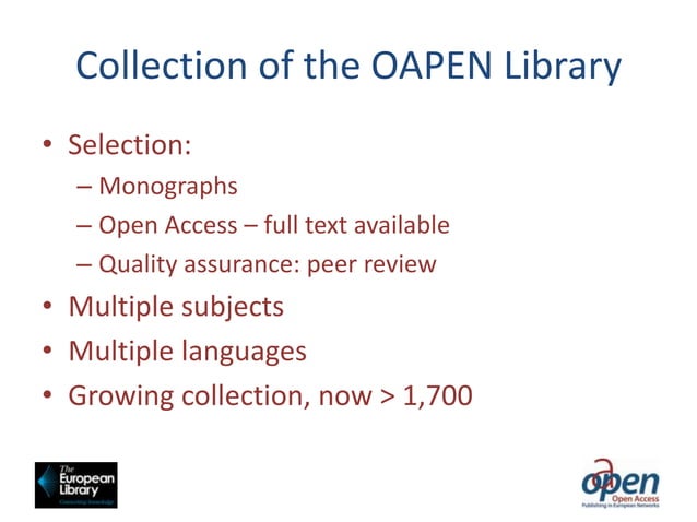 Making monographs available: OAPEN Library, Ronald Snijder, Technical ...