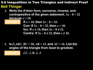 5.6 inequalities in two triangles and indirect proof | PPT