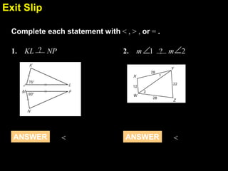 5.6 inequalities in two triangles and indirect proof | PPT