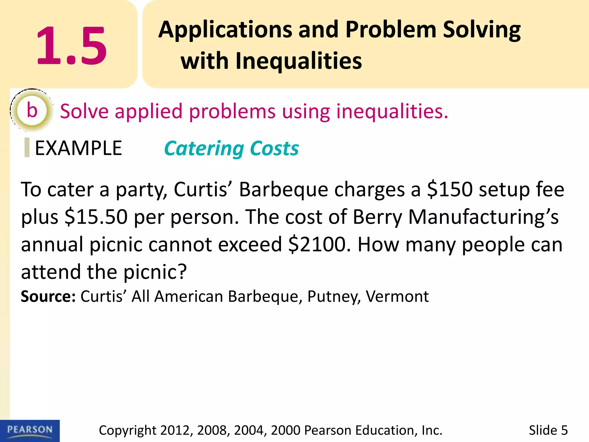 5. applications and problem solving with inequalities | PPTX