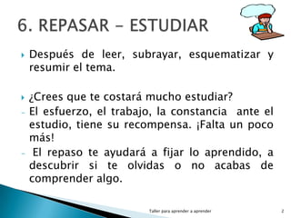 V. TÉCNICAS DE ESTUDIO. Repasar para estudiar | PPTX