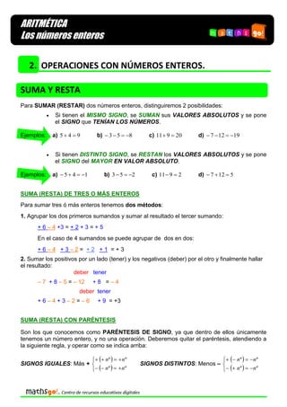 Números enteros. operaciones (aritmética) | PDF