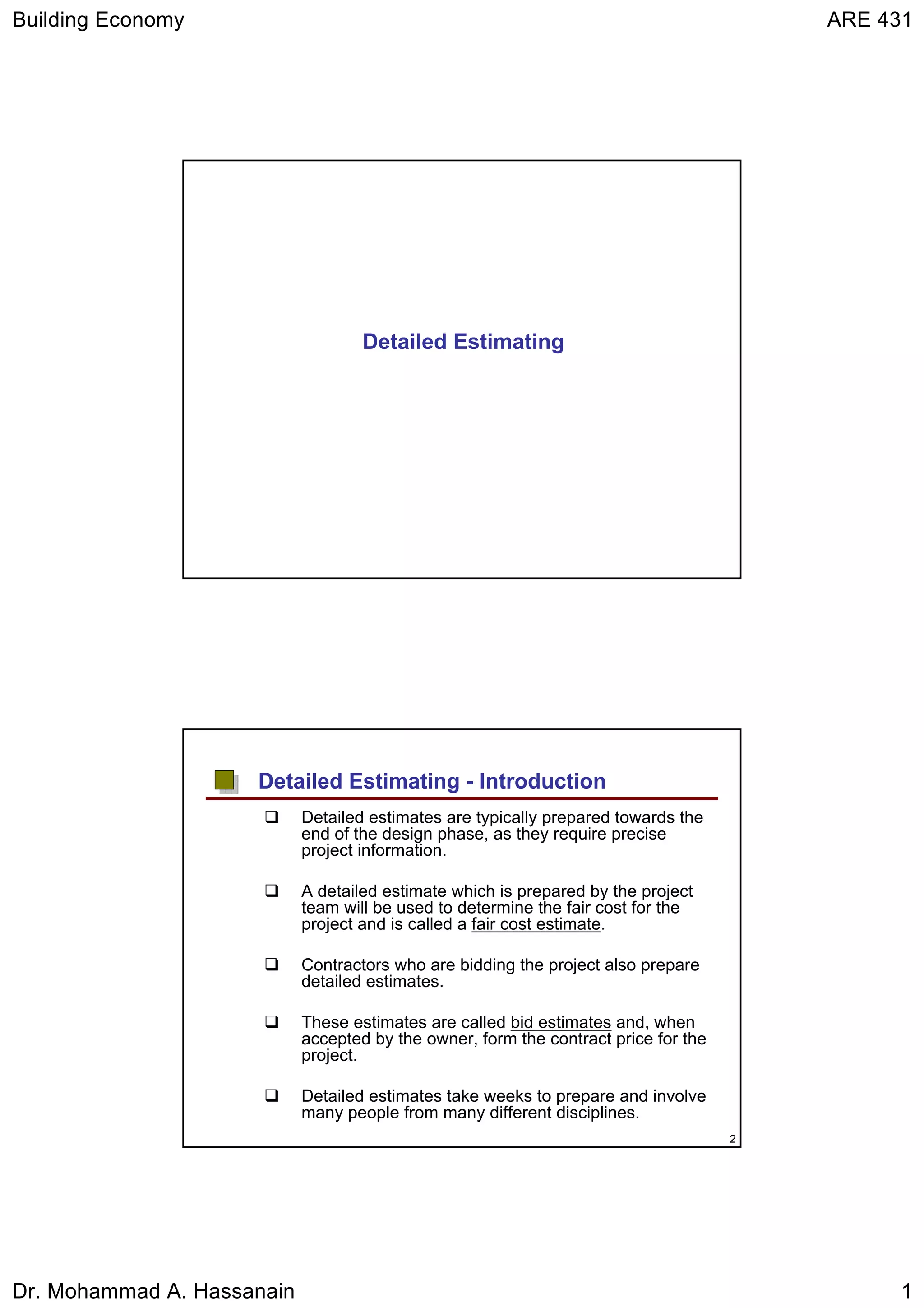 5.0 detailed estimating | PDF