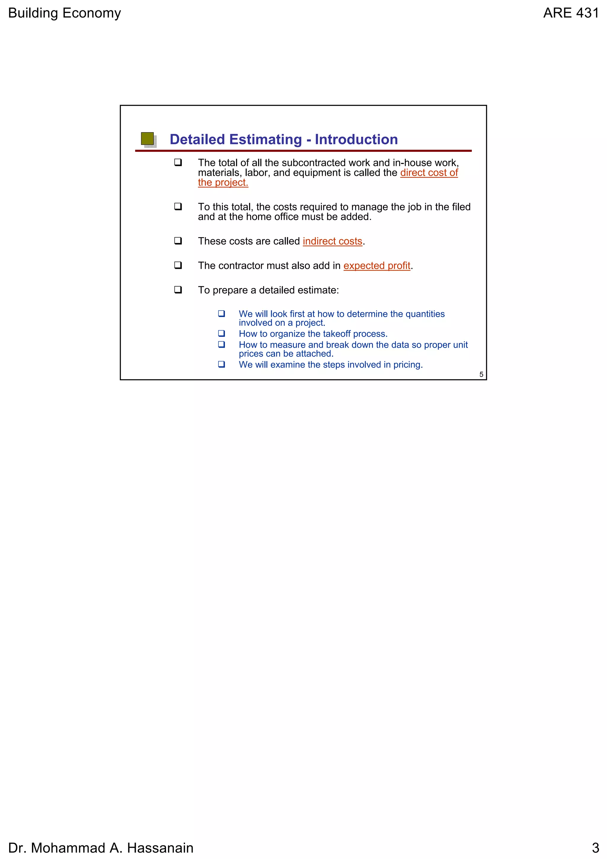 5.0 detailed estimating | PDF