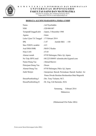 5. form bebas jurusan fisika undip | PDF