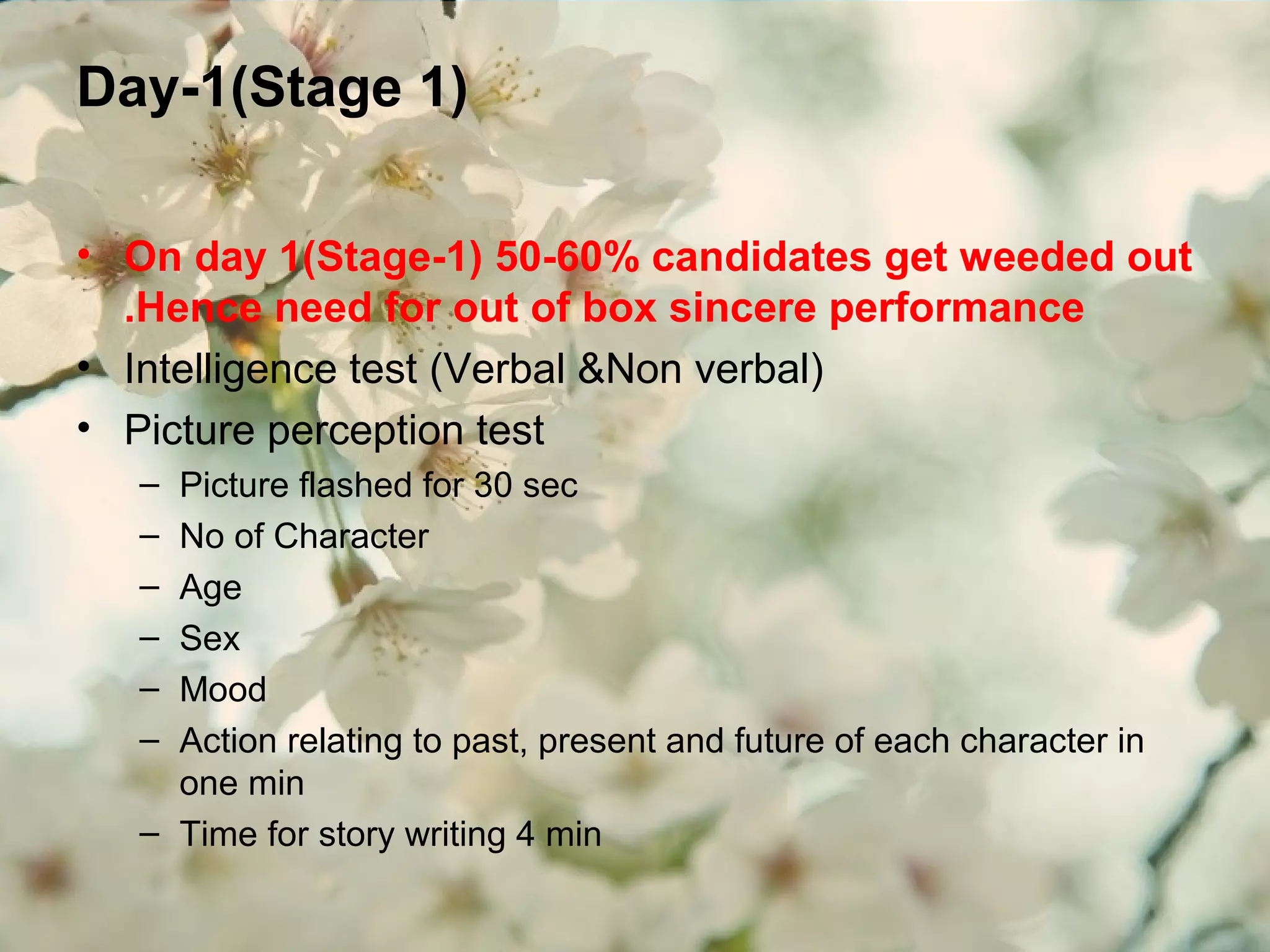 Picture Perception and description Test at SSB or screening test for ...