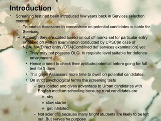 Picture Perception and description Test at SSB or screening test for ...