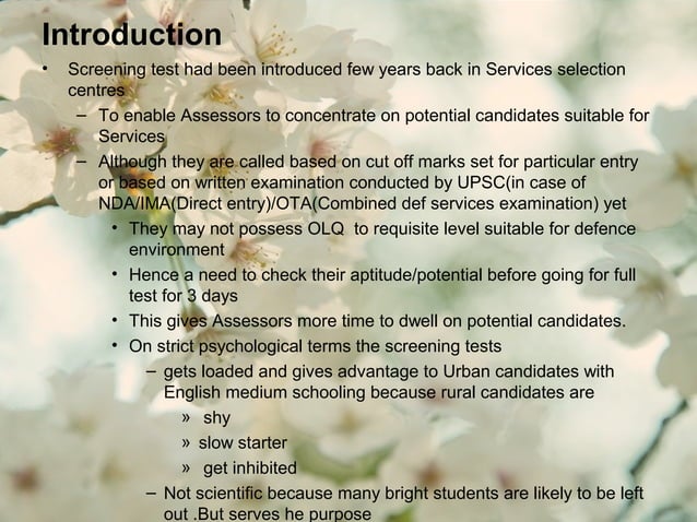 Picture Perception and description Test at SSB or screening test for ...