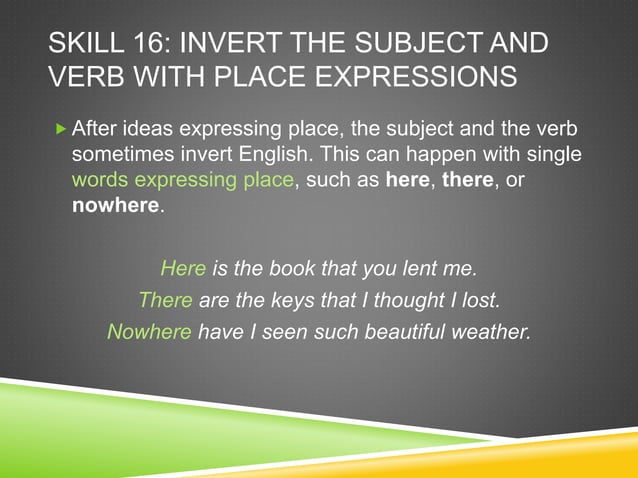 Sentences with inverted subject and verbs | PPTX