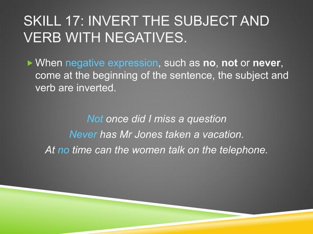 Sentences with inverted subject and verbs | PPTX