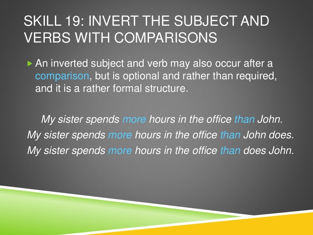 Sentences with inverted subject and verbs