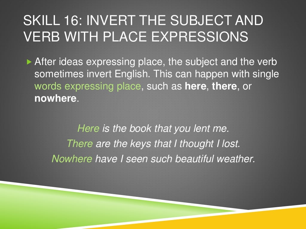 Sentences with inverted subject and verbs