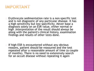 Esr | PPTX | Blood Disorders | Diseases and Conditions