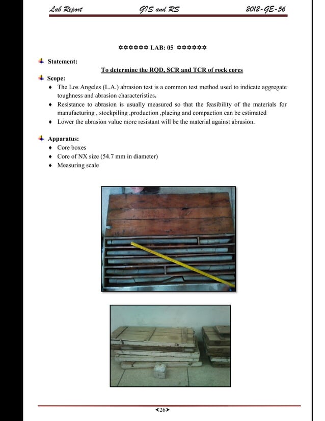 GIS RS Lab Report RQD SCR TCR Rock Cores | PDF