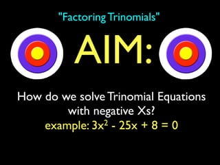 Solving Trinomial Equations with Negatives X Coefficient | PDF