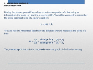 5.1 writing linear equations in slope intercept form | PPTX