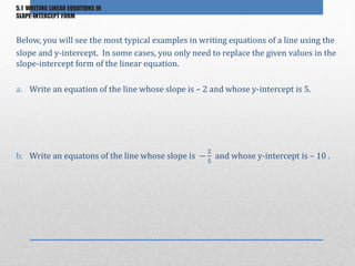 5.1 writing linear equations in slope intercept form | PPTX