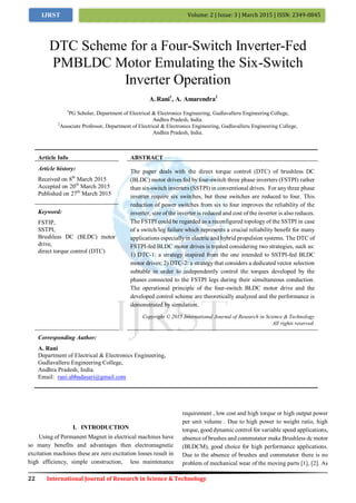 DTC Scheme for a Four-Switch Inverter-Fed PMBLDC Motor Emulating the Six-Switch Inverter ...