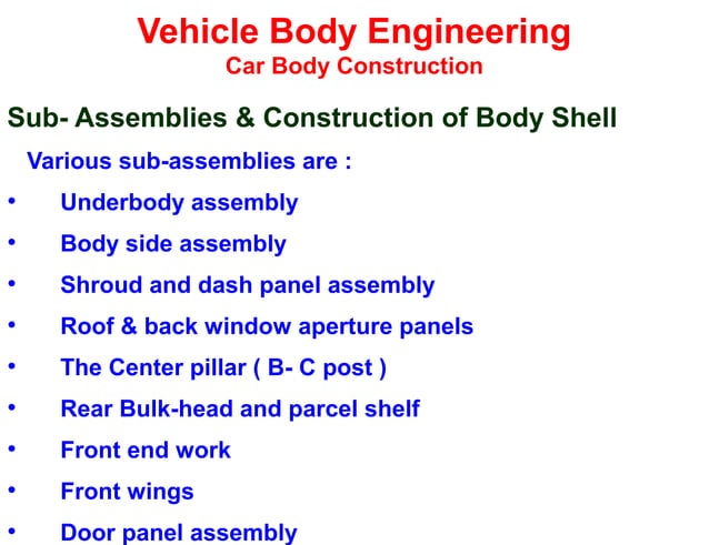 Vehicle Body Engineering Car Body Construction | PPT