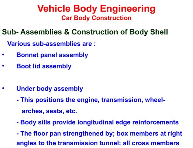 Vehicle Body Engineering Car Body Construction | PPT