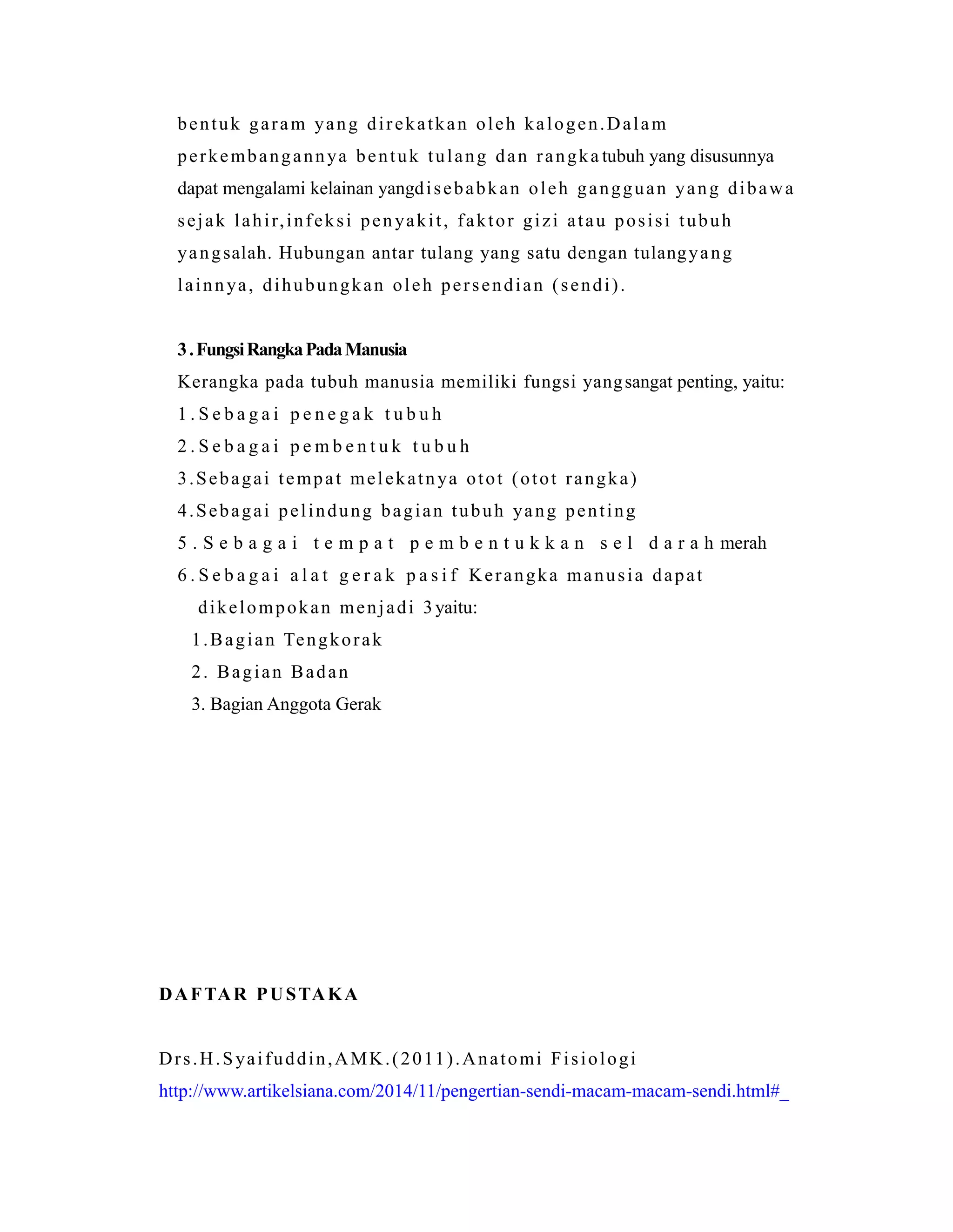 Jenis sendi, tendon, dan ligamen sistem haver | DOC