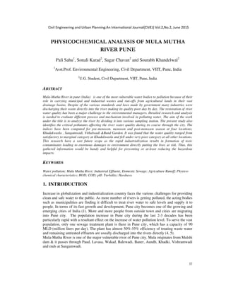 PHYSICOCHEMICAL ANALYSIS OF MULA MUTHA RIVER PUNE | PDF